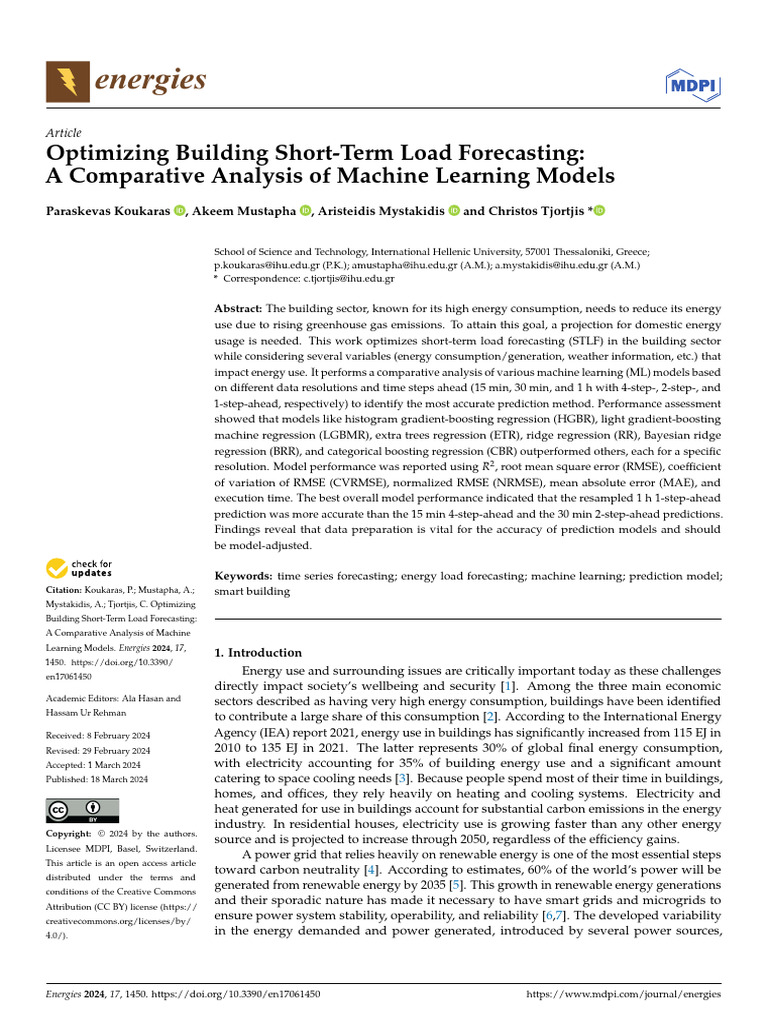 Optimizing Building Short-Term Load Forecasting a Comparative Analysis of Machine Learning ...