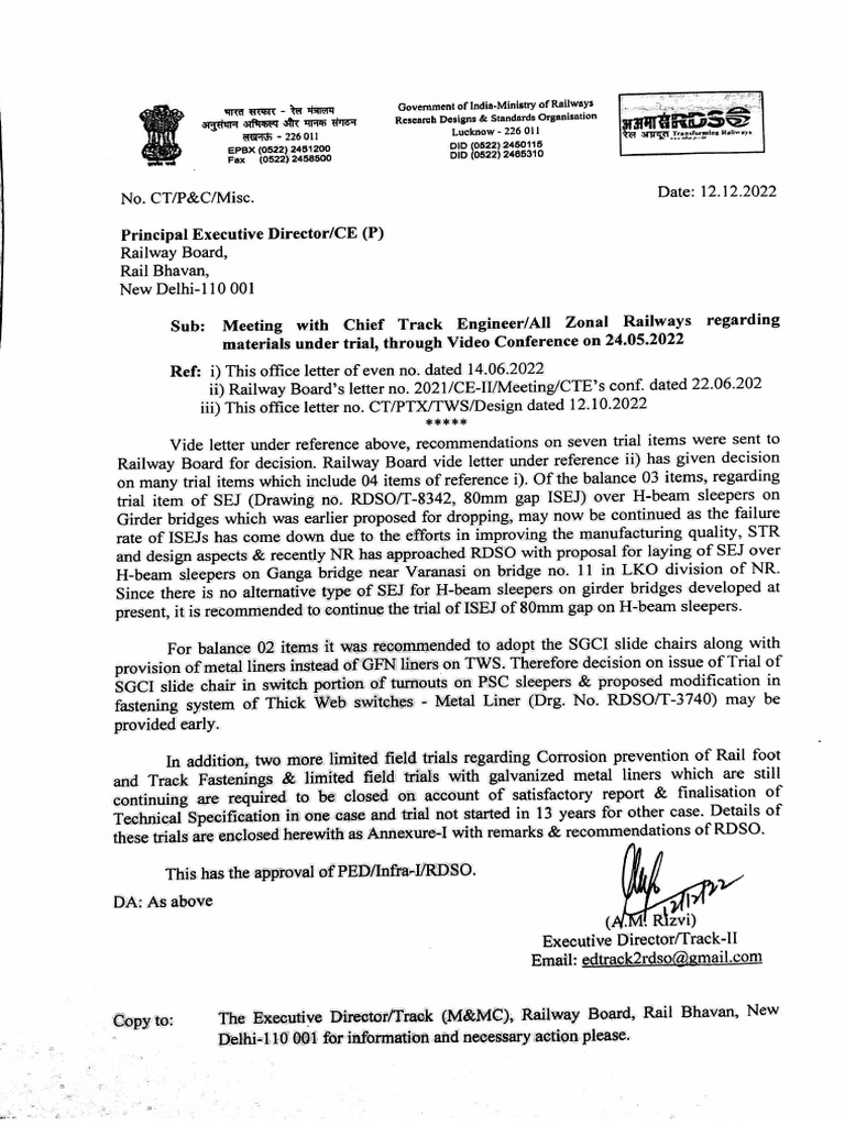 RDSO's Letter No. CT P&C Misc With Annexure Dated 12.12.2022 | PDF | Corrosion | Galvanization
