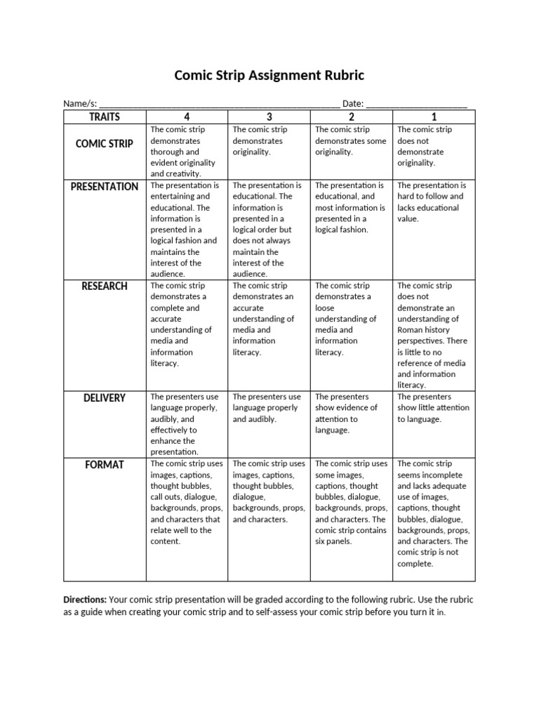 Comic Strip Assignment Rubric | PDF | Comic Strips | Comics
