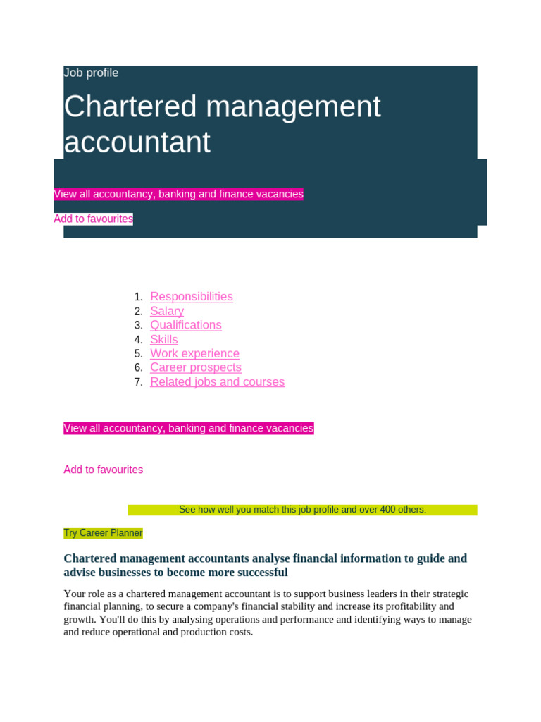 Job profile | PDF | Management Accounting | Accountant