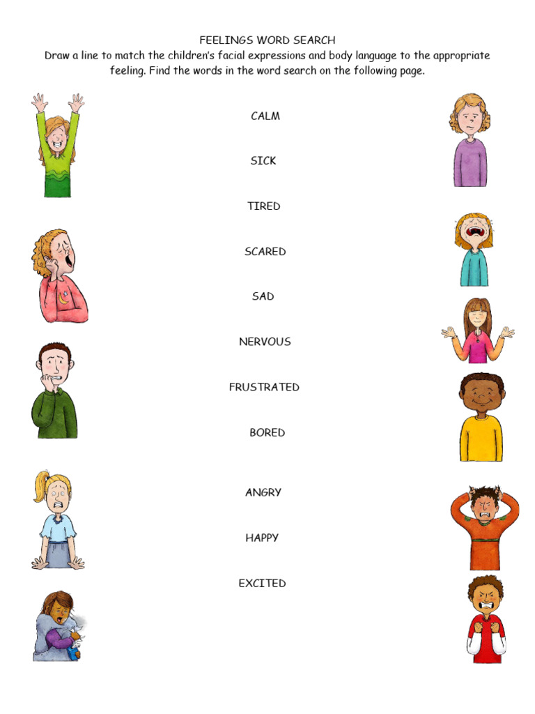 Feelings Word Search Feeling. Find The Words in The Word Search On The ...