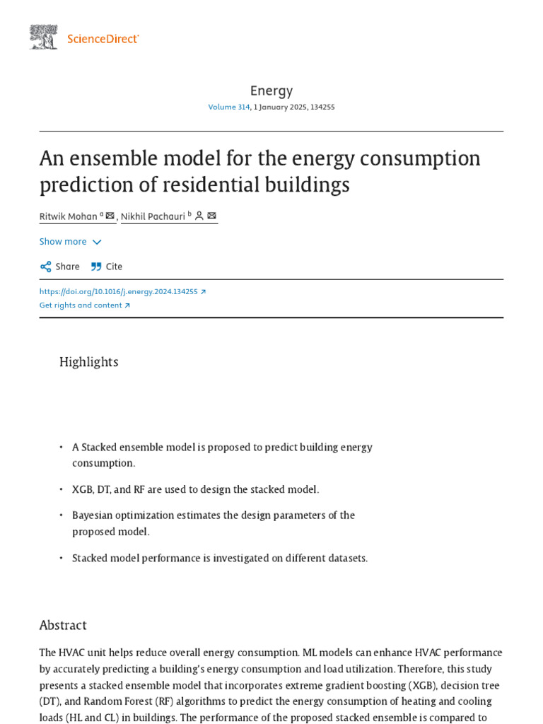 An Ensemble Model For The Energy Consumption Prediction Of Residential Buildings Sciencedirect