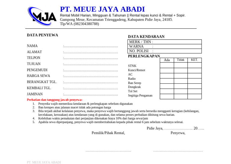 Kuitansi Sewa Mobil PT. Meue Jaya Abadi | PDF