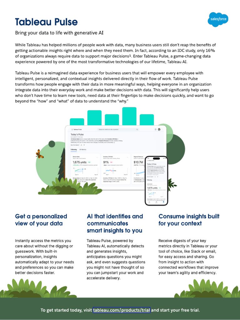 Tableau Pulse Datasheet | PDF | Artificial Intelligence | Intelligence (AI) & Semantics