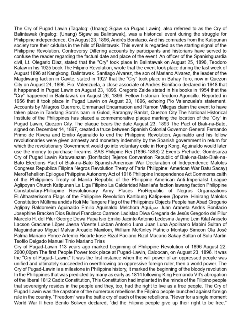 The Cry of Pugad Lawin: Philippine Revolution | PDF | Philippines–Spain ...