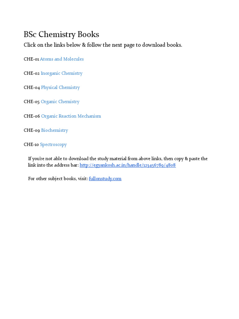 BSc Chemistry Books Download Links | PDF