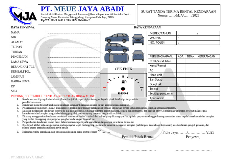 Contoh Kwitansi Sewa Mobil | PDF