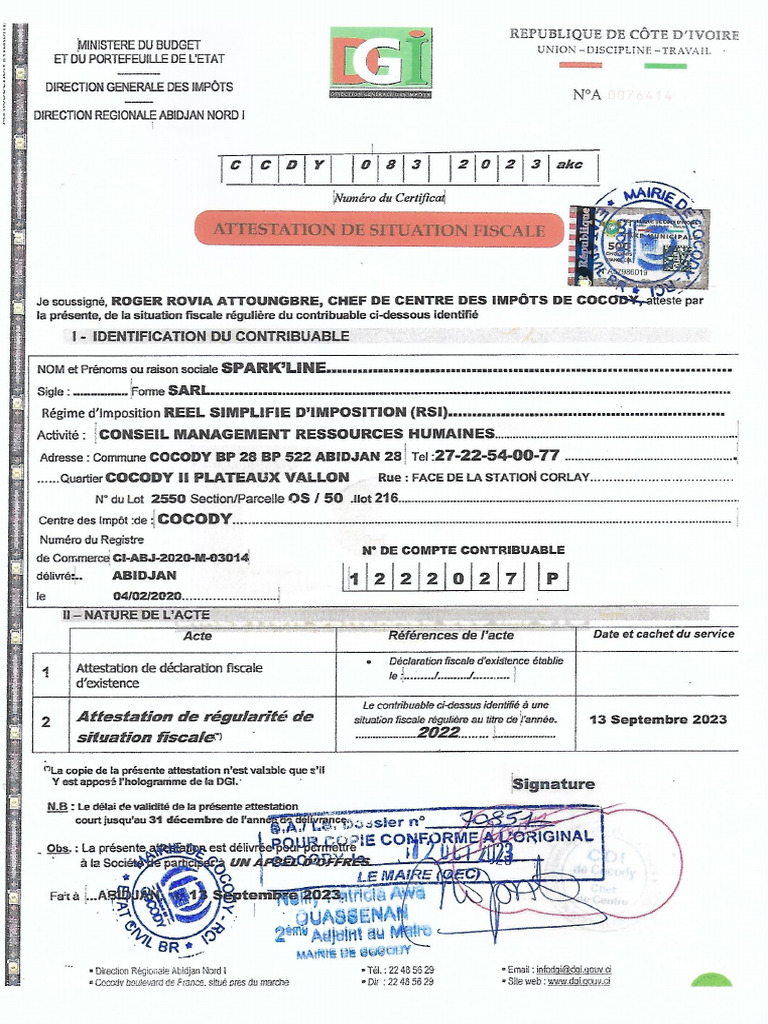 3-Attestation Fiscale Légalisée | PDF