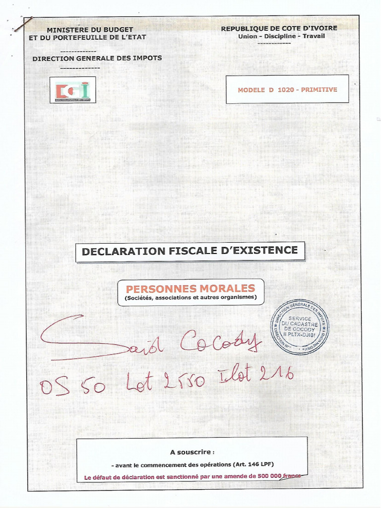 3-Declaration Fiscale D'existence (DFE 2023) | PDF