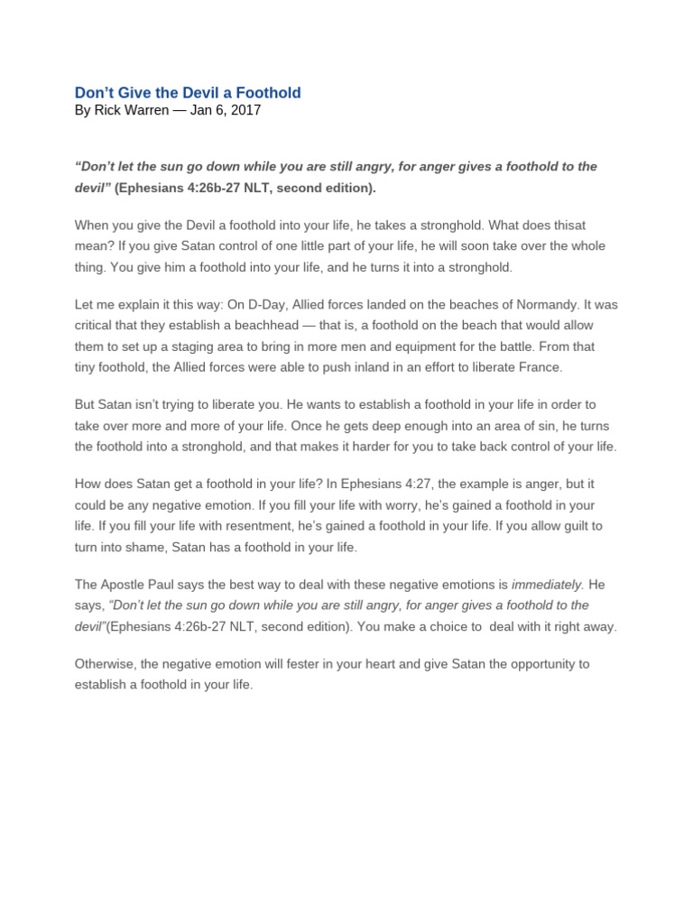 Dont Give The Devil A Foothold | PDF