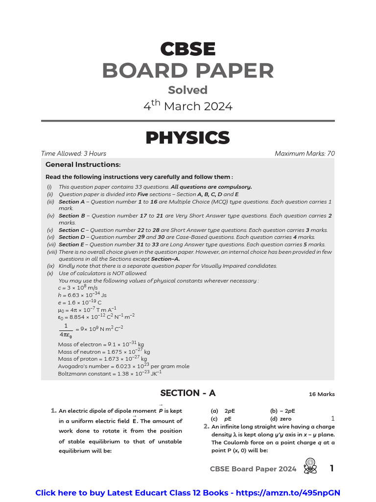2024 CBSE 12 Physics Board Paper | PDF | P–N Junction | Doping ...