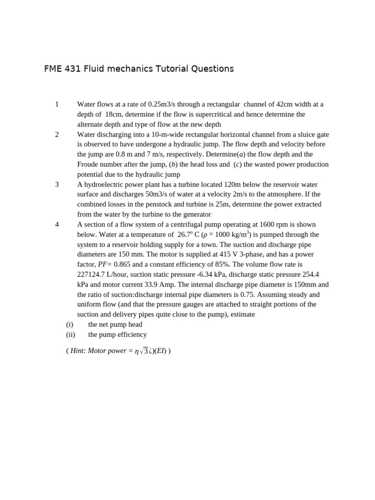 Fluid Mechanics Tutorial Guide | PDF