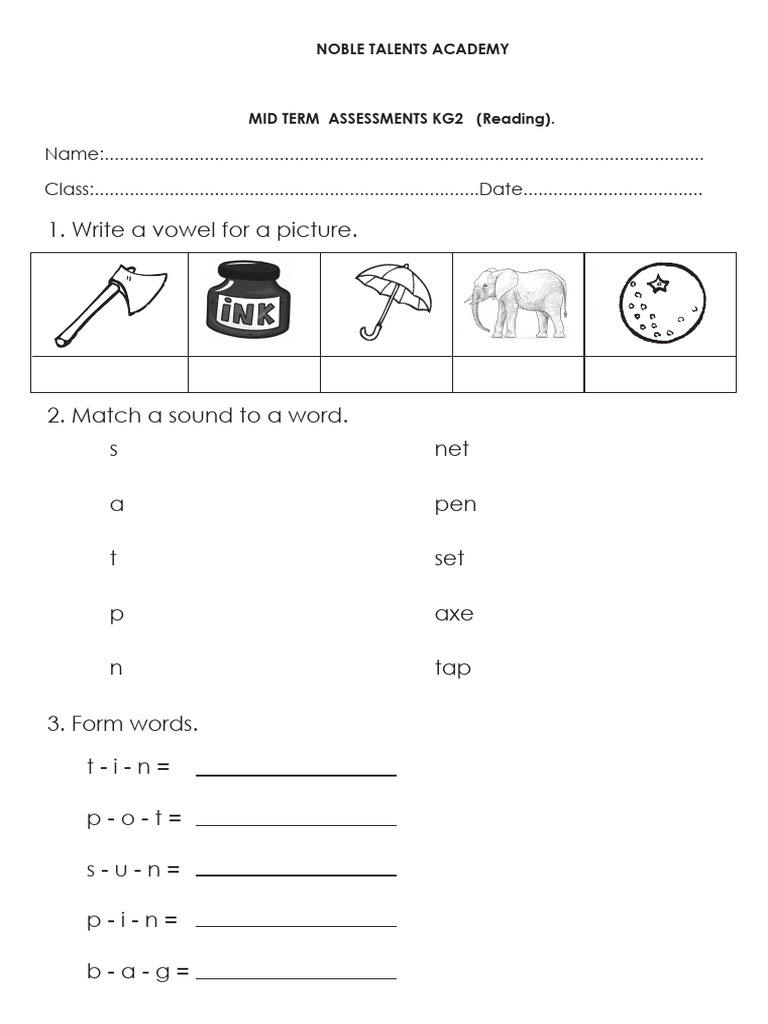 KG2 Midterm Reading Assessment | PDF