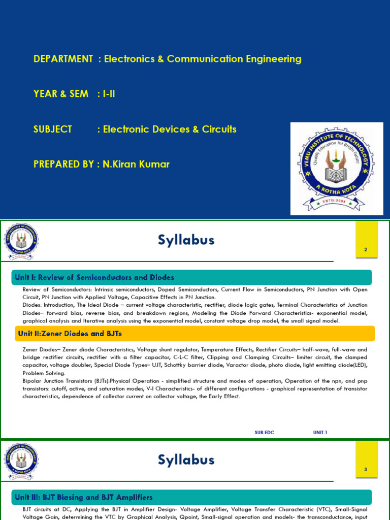 Electronic Devices & Circuits Overview | PDF | P–N Junction | Rectifier