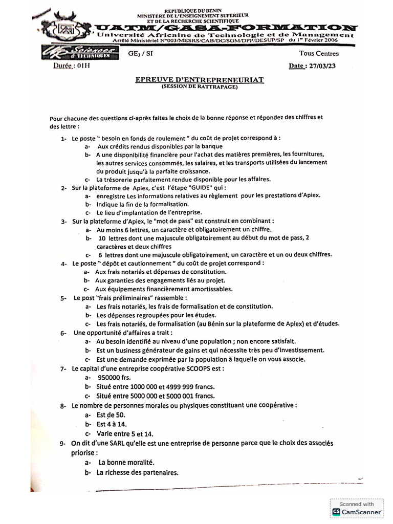 Épreuves SI3 | PDF