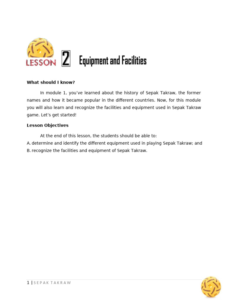 Lesson 2 Sepak Equipment and Facilities-1 | PDF | Sports