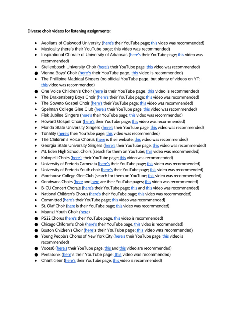 Diverse Choir Videos for Assignments | PDF | Choir