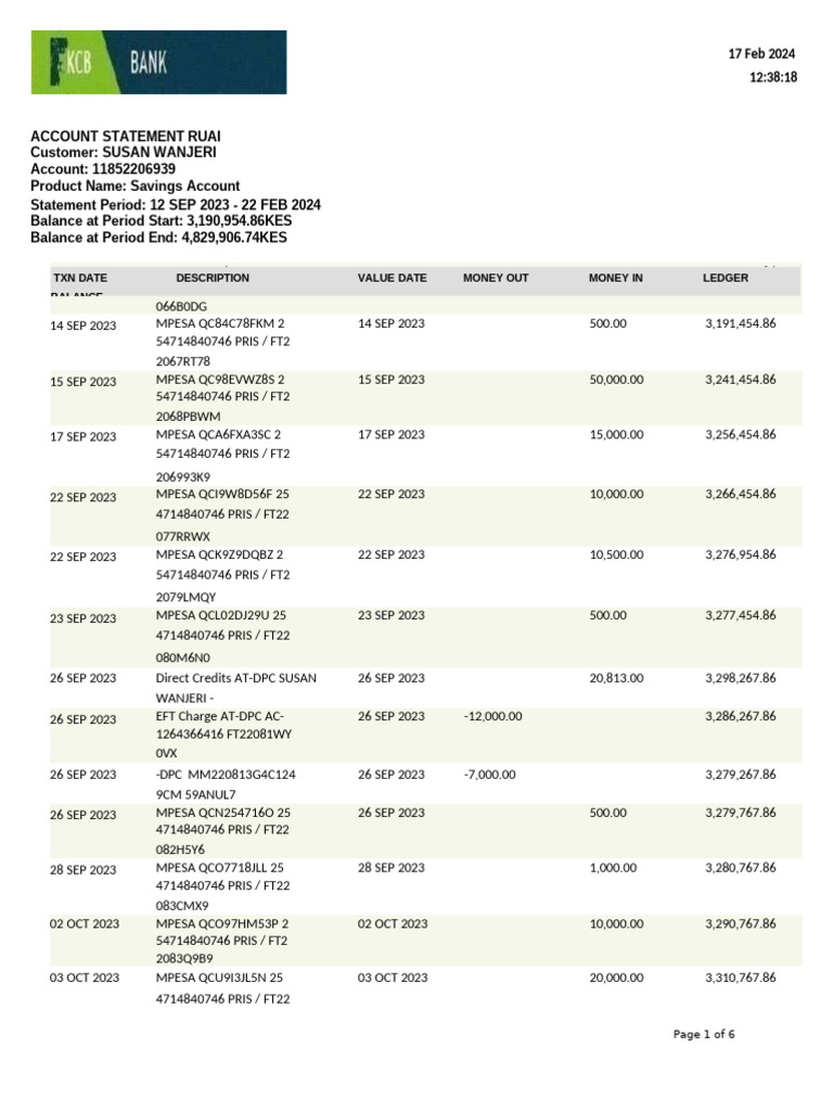 Account Statement KCB | PDF | Financial Services | Banking