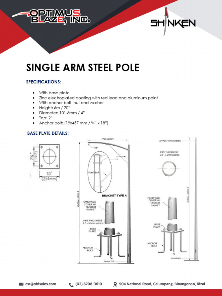 Single Arm Steel Pole Techsheet | PDF