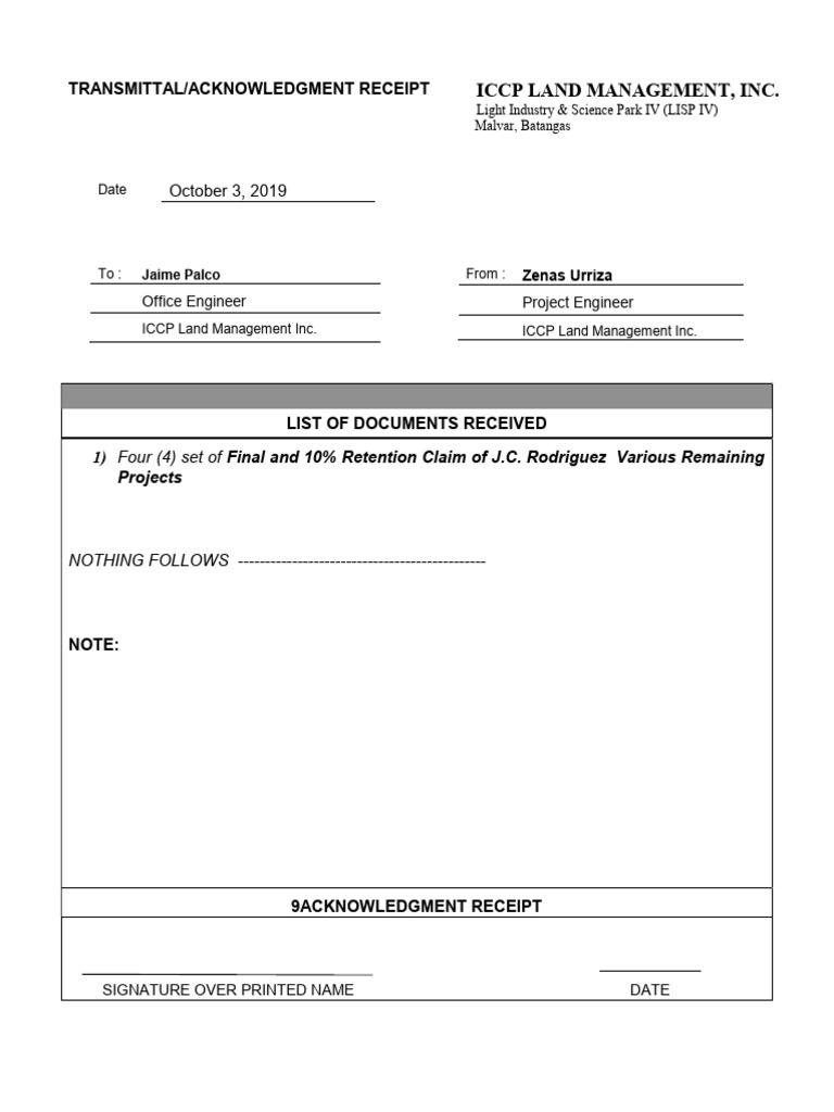 Transmittal Form | PDF