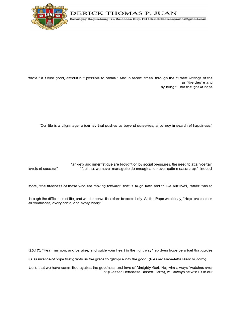 Palanca Letter to Batch 2025 | PDF | Hope | Happiness