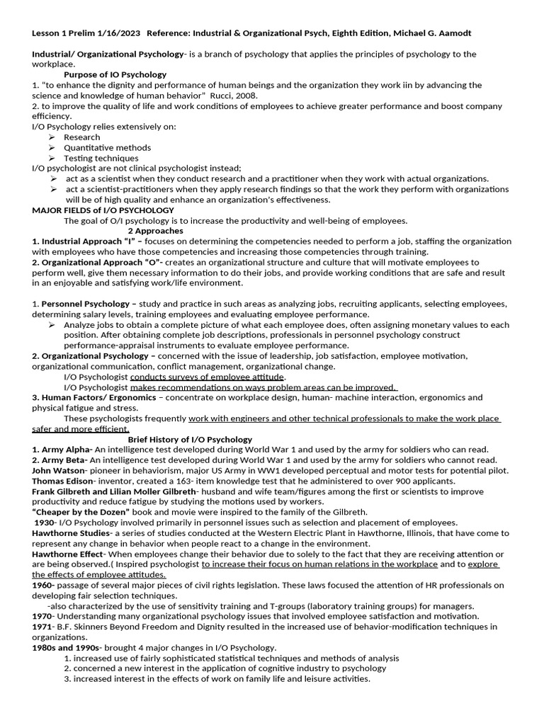 Overview of Industrial Psychology Principles | PDF | Industrial And ...