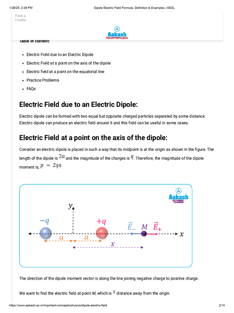 Dipole Electric Field Formula, Definition & Examples _ AESL | PDF ...