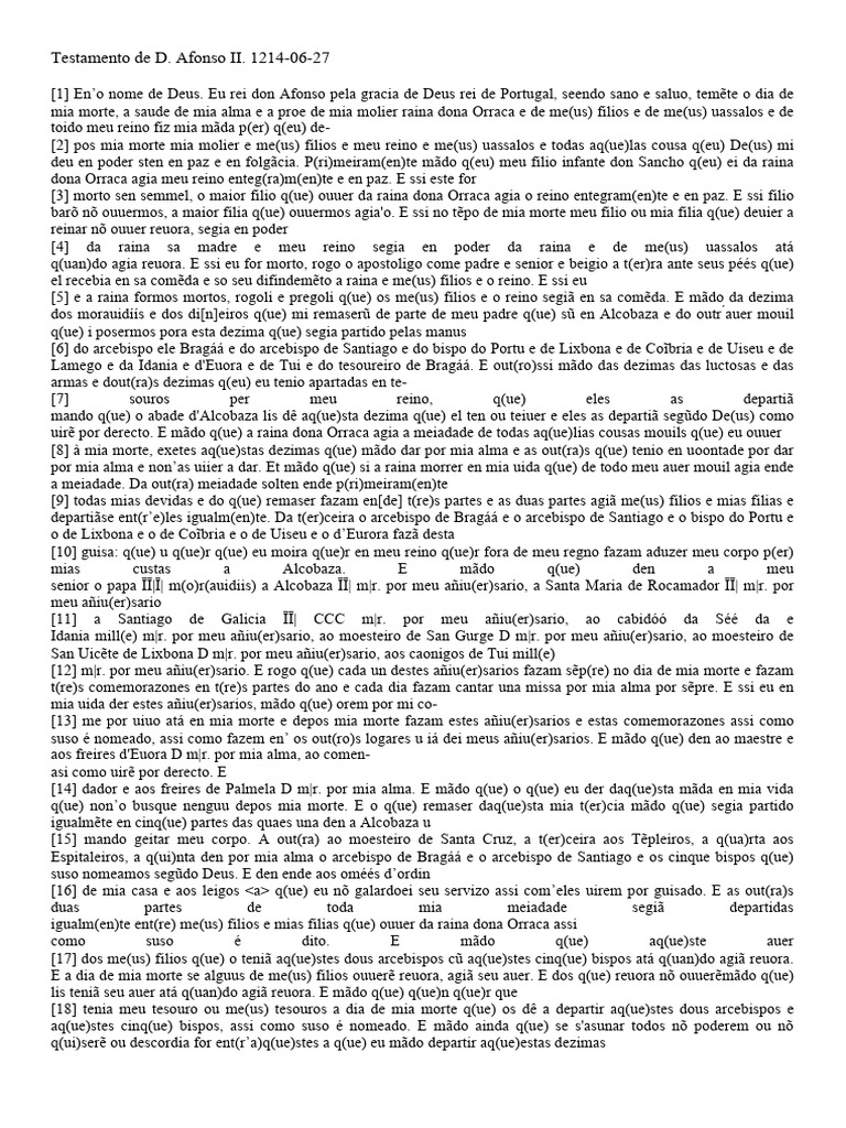 Testamento de D. Afonso II de Portugal | PDF | Portugal