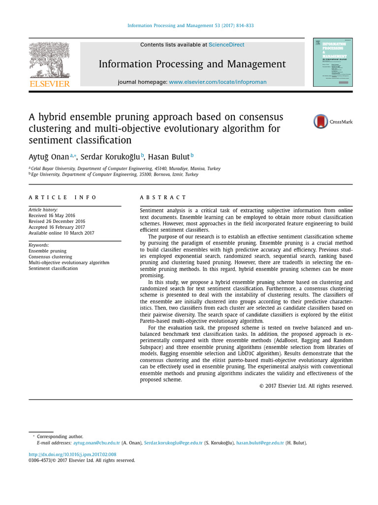 A hybrid ensemble pruning approach based on consensus clustering and multi-objective ...