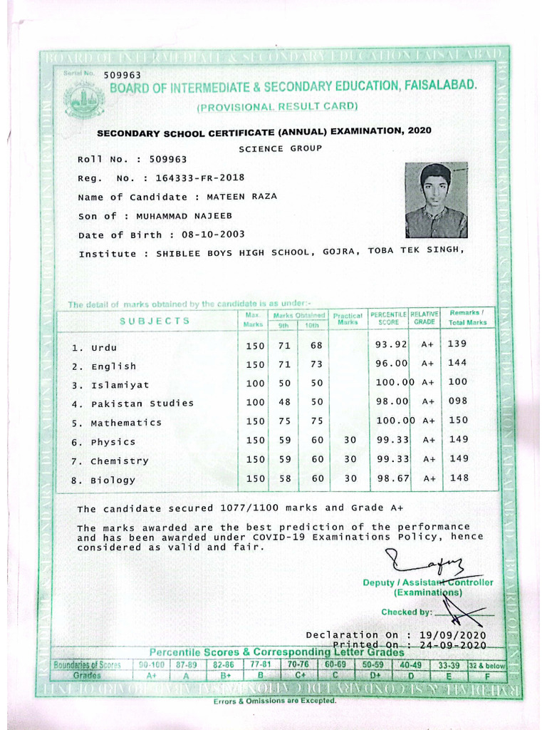 Matric Result Card Mine | PDF
