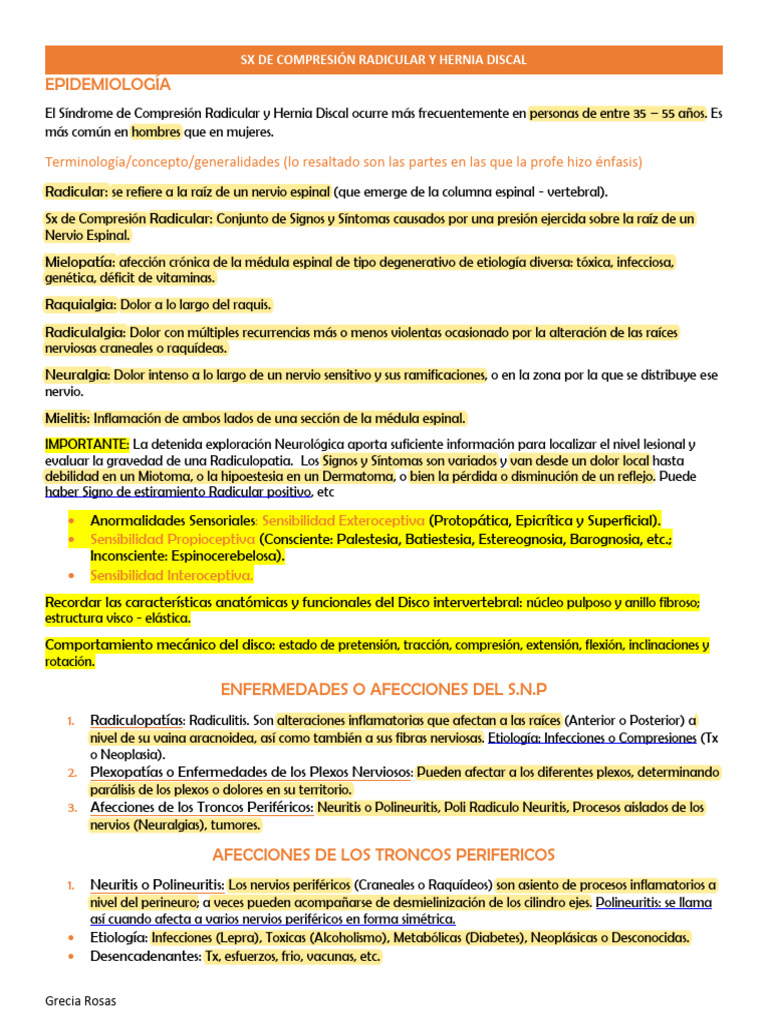 TEMA 4. SX de CompresiÃ N Radicular y Hernia Discal | PDF | Nervio | Sistema musculoesquelético