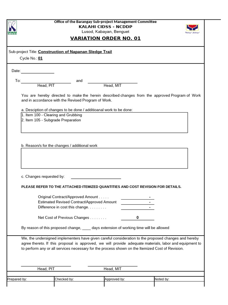 VARIATION ORDER-Template 8.4.2016 | PDF