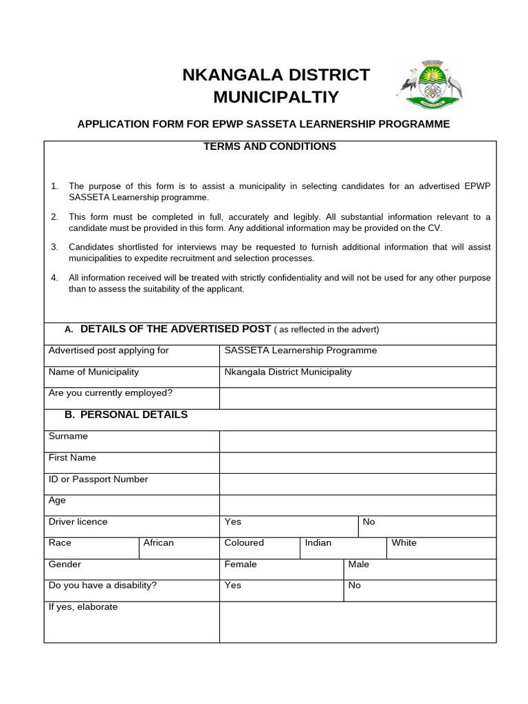 Application Form For SASSETA Learnership | PDF | Justice | Crime & Violence