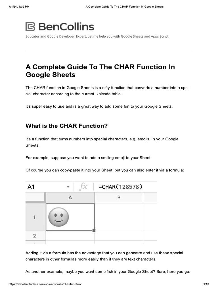 A Complete Guide To The CHAR Function In Google Sheets | PDF
