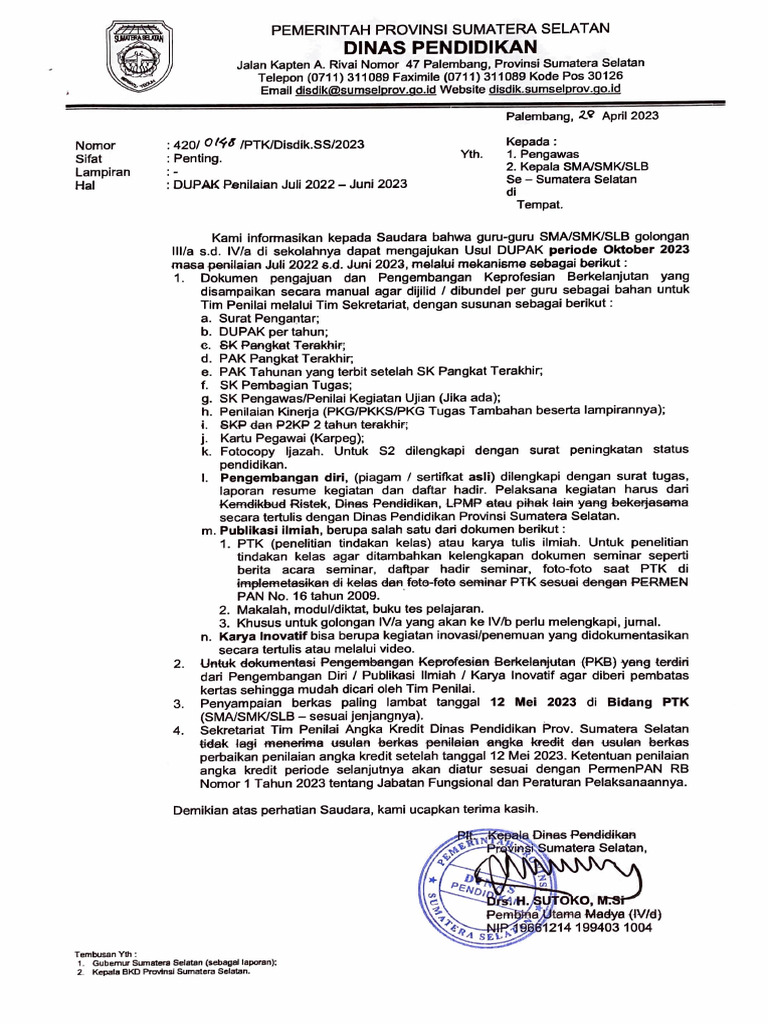 edaran DUPAK periode oktober 2023 | PDF