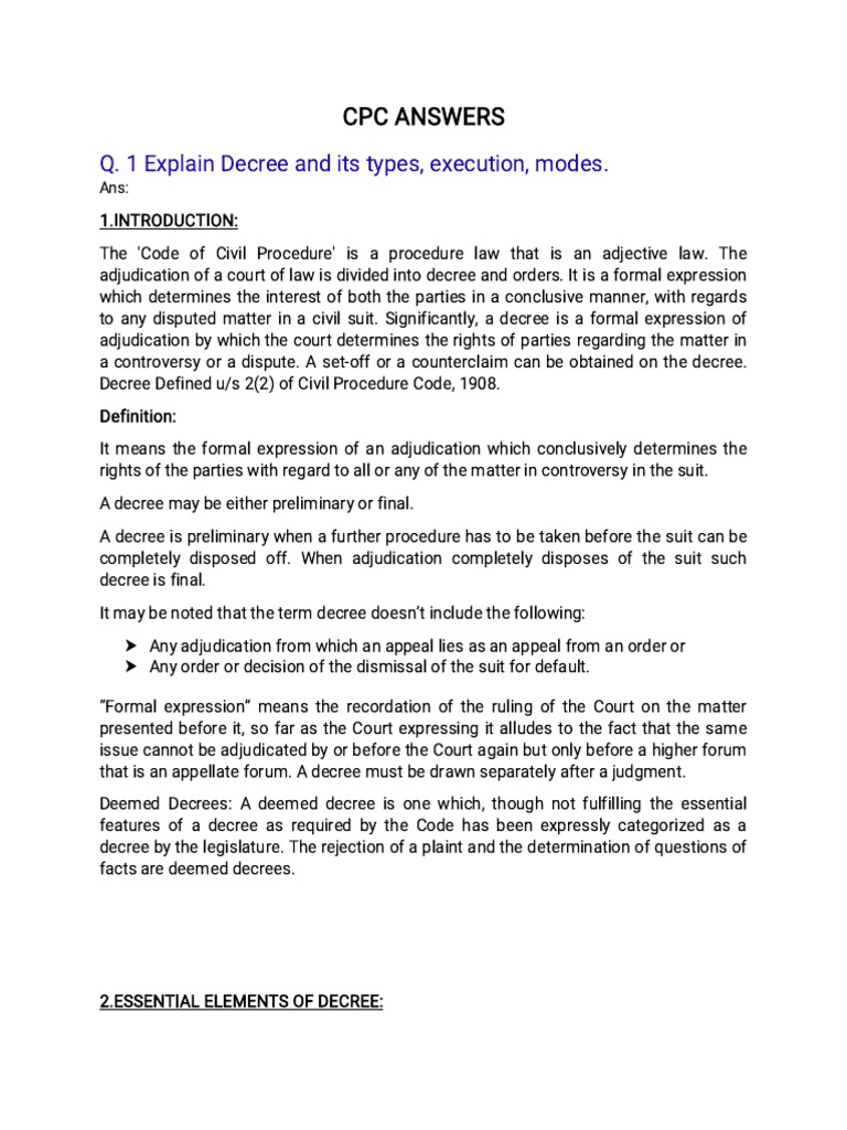 CPC Question and Answers | PDF | Lawsuit | Jurisdiction