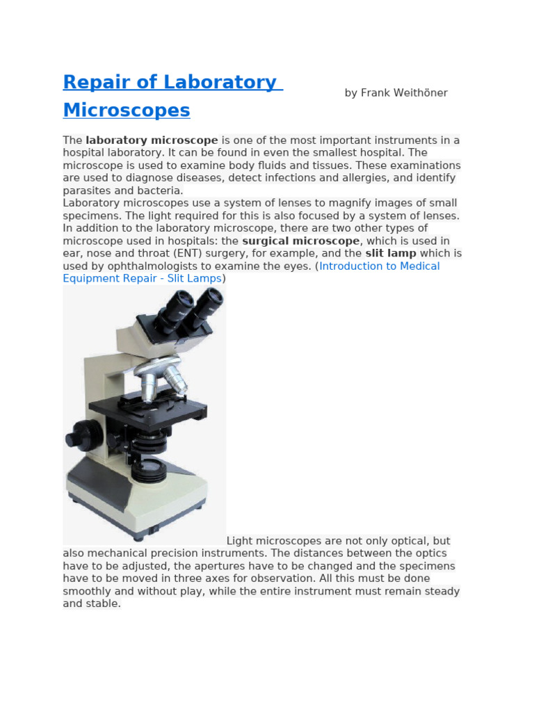 Repair of Laboratory Microscopes | PDF | Microscopy | Optics
