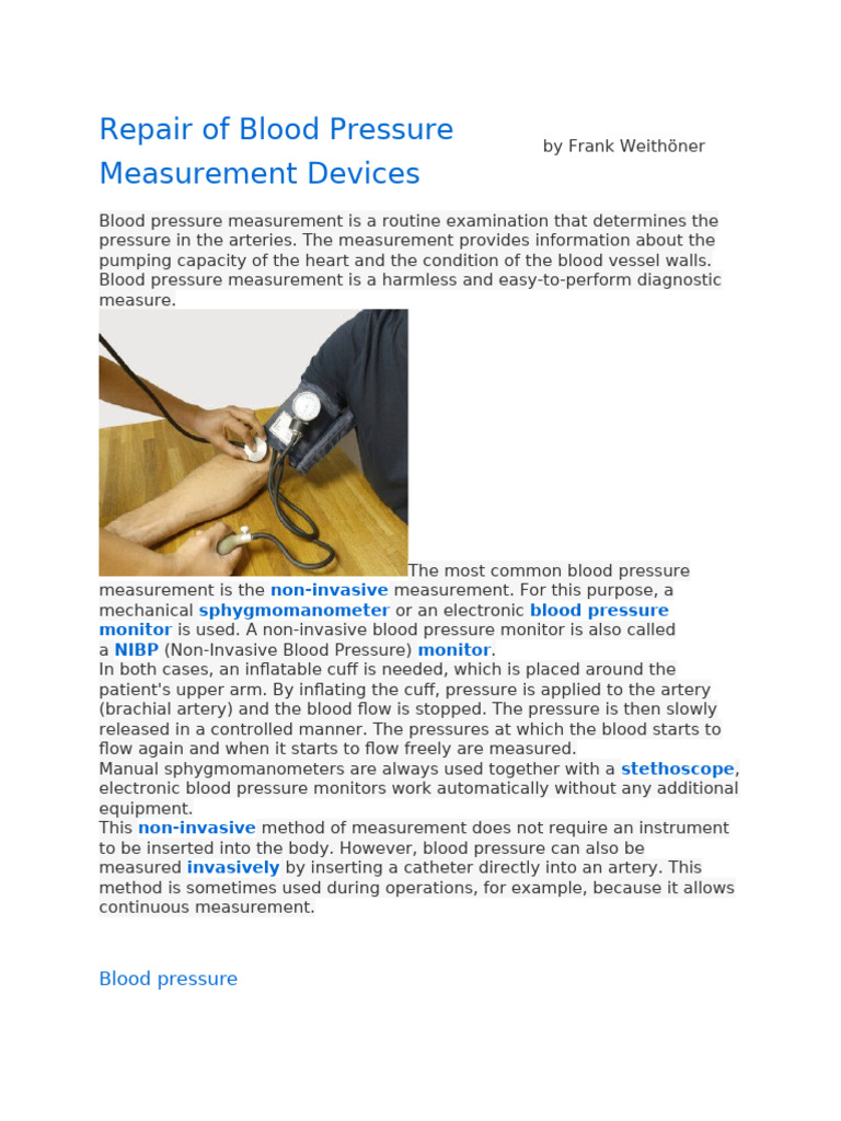 Repair of Blood Pressure Measurement Devices | PDF | Blood Pressure ...