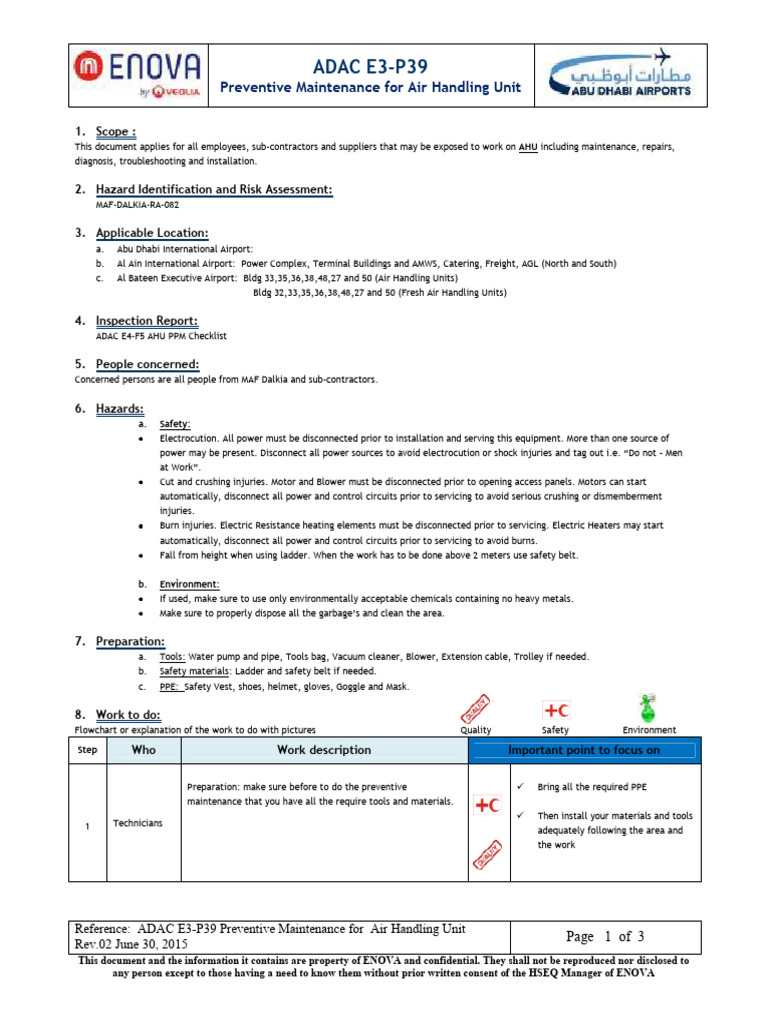 ADAC E3-P39 Preventive Maintenance Air Handling Unit R2 | PDF | Personal Protective Equipment ...