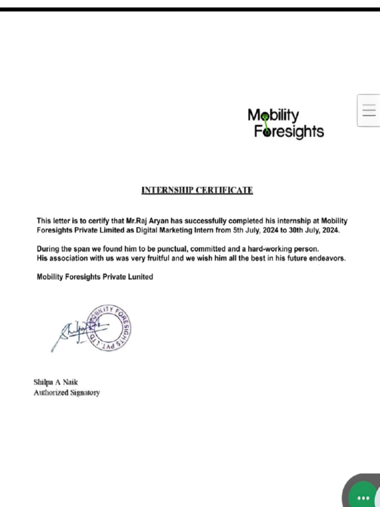 Raj Aryan Certificate 22GSOB1010312 | PDF