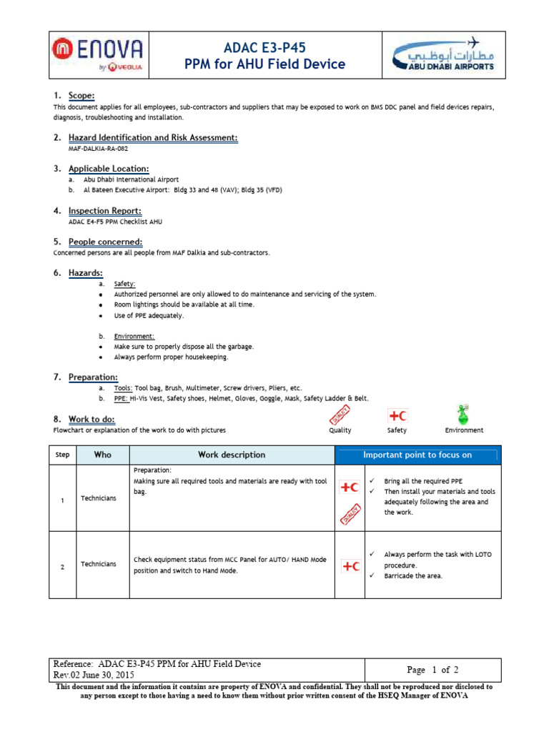 AHU Field Device Maintenance Guide | PDF | Personal Protective ...
