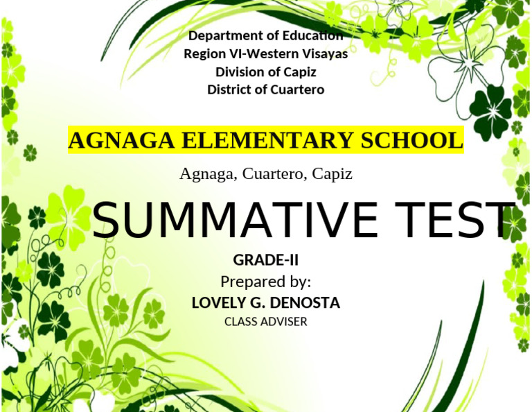 SUMMATIVE TEST COVER PAGEs | PDF