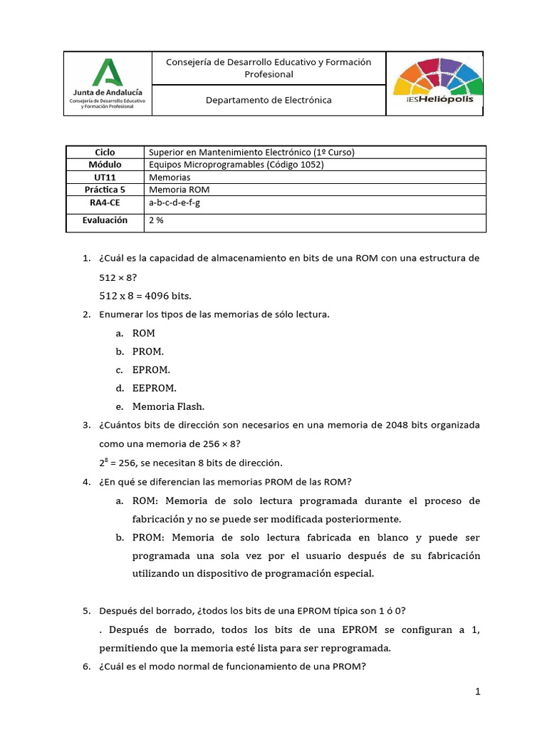 TEMA 11. - Práctica 5. - Memoria ROM | PDF