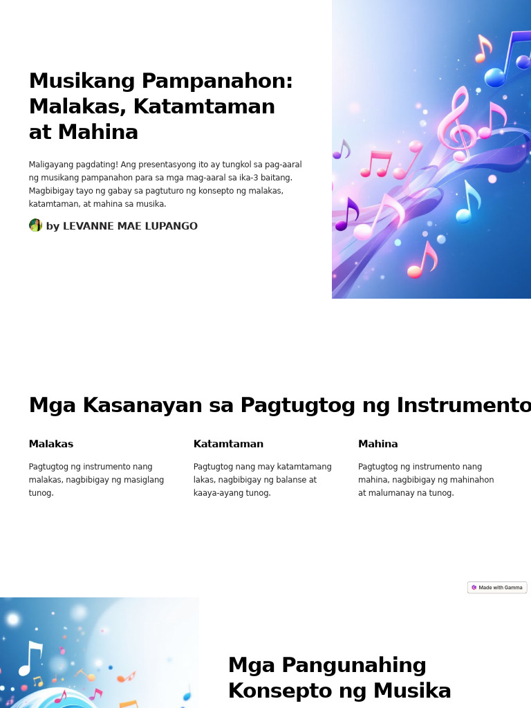 Musikang Pampanahon Malakas Katamtaman at Mahina | PDF
