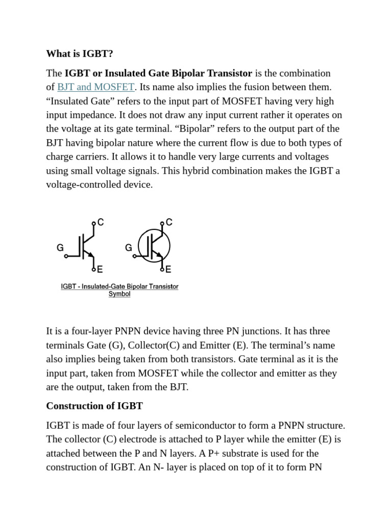 What is IGBT | PDF | Bipolar Junction Transistor | Field Effect Transistor