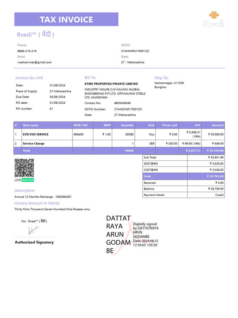 Tax Invoice - 349 - 31 - 08 - 24 August 2024 | PDF | Invoice | Economy ...