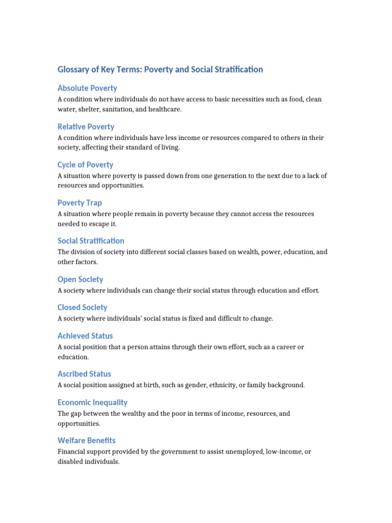 Social Stratification Terms Guide | PDF | Poverty | Poverty & Homelessness