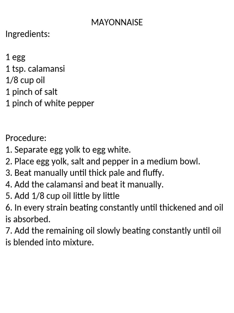 Procedure (Mayonnaise) | PDF
