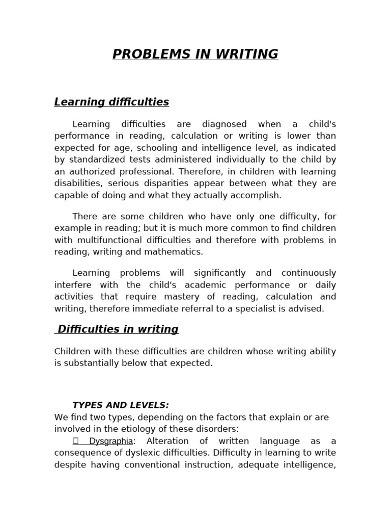 PROBLEMS IN WRITING | PDF | Learning Disability | Dyslexia