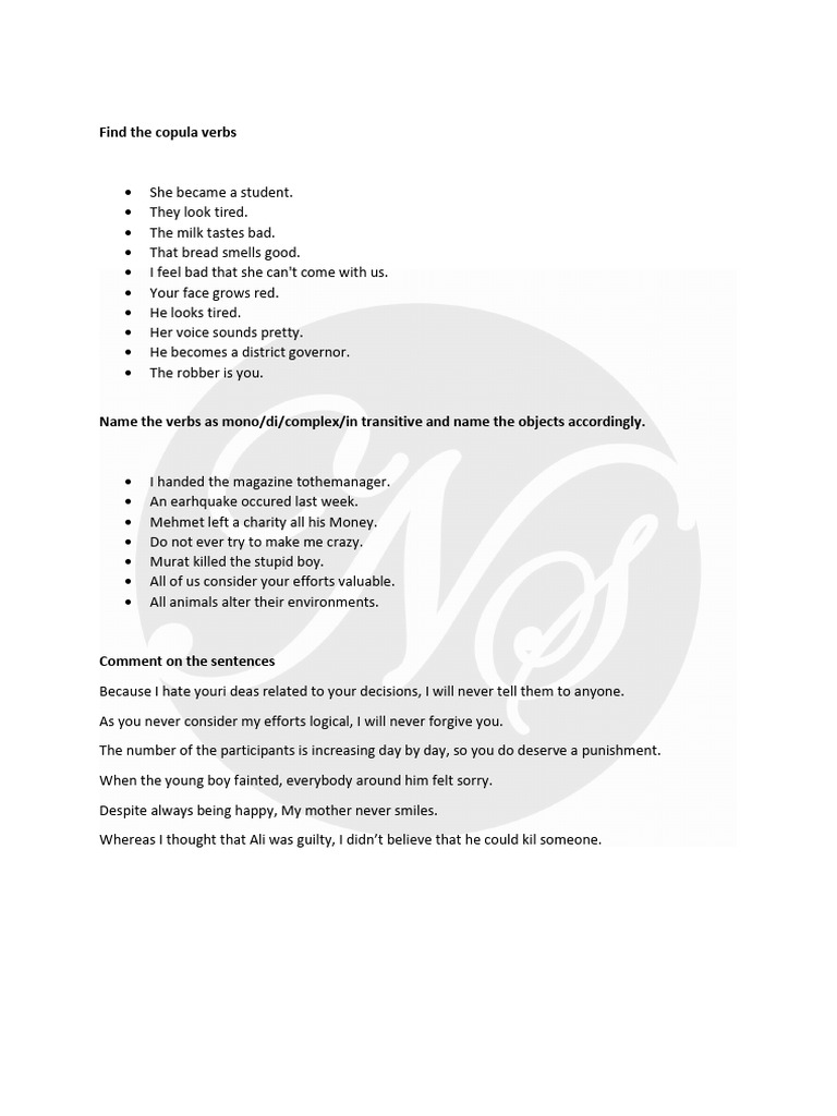 Identify Copula and Action Verbs | PDF